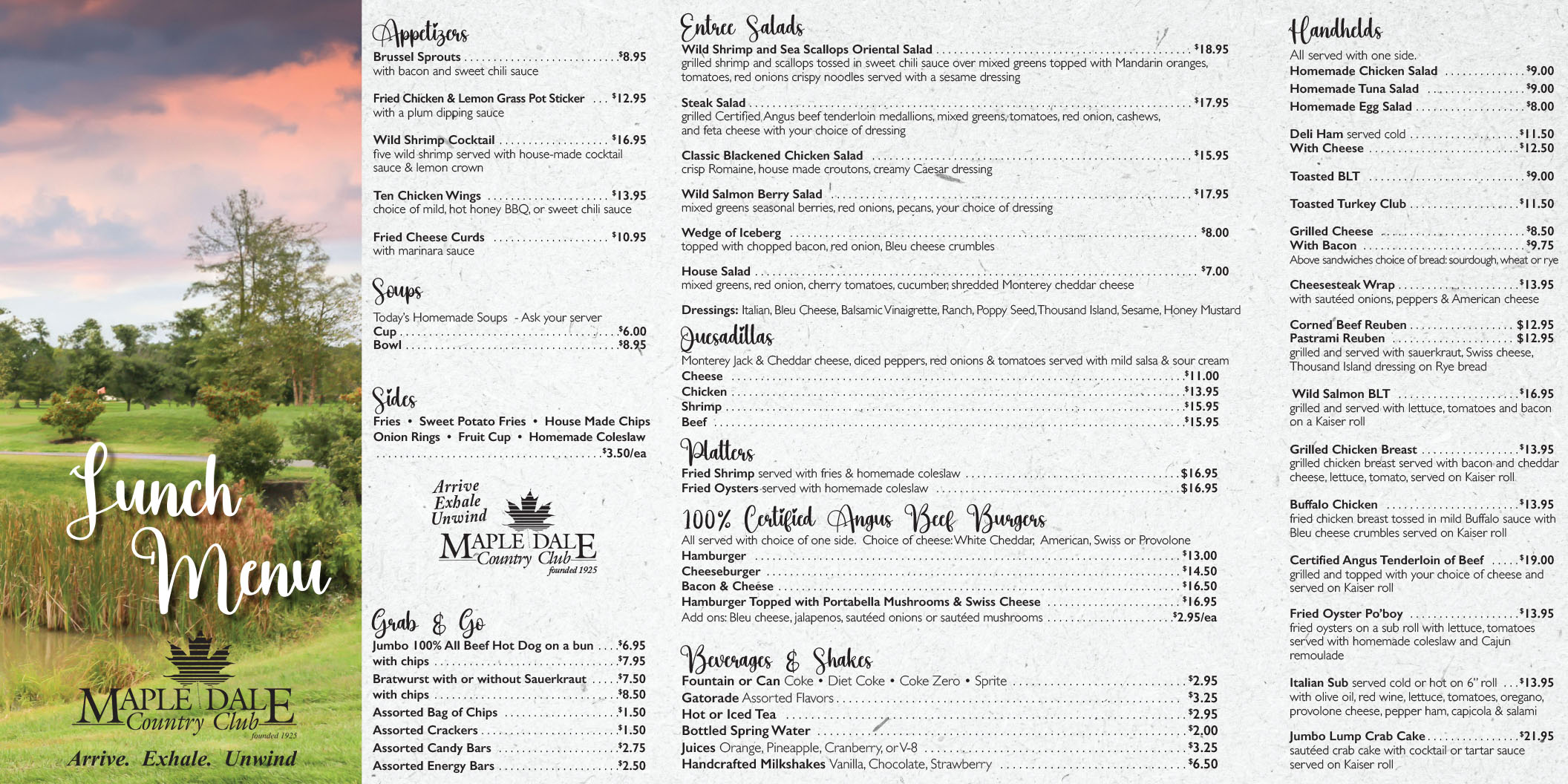 New Lunch & Dinner Menus - Maple Dale County Club